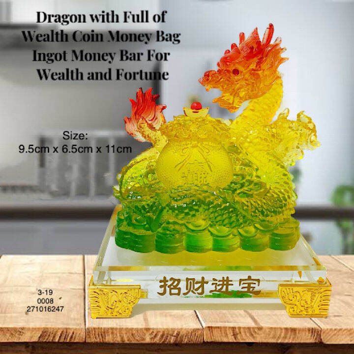 2024 Dragon Figurine Ornament with Full of Wealth Coin Money Bag Money ...