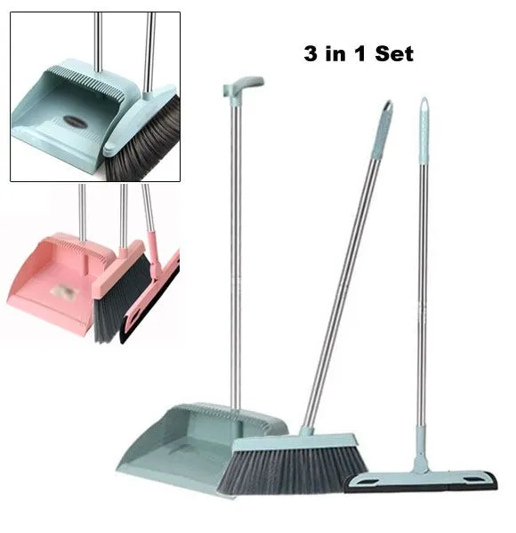 (DUSTPAN003) - New 3 in 1 Broom And Dustpan Combination Set With Extendable Foldable And ...