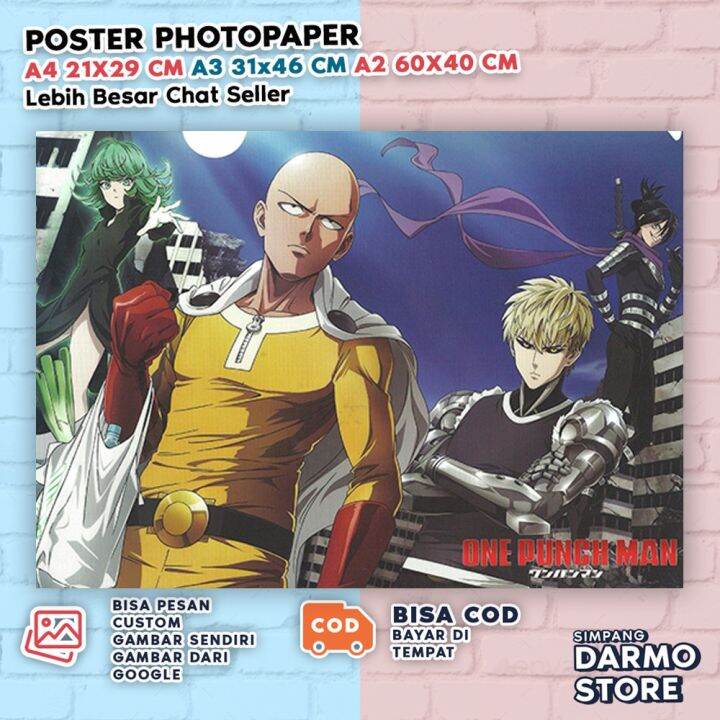 Poster One Punch Man Anime Wibu Super hero Saitama Genos Fubuki Silver ...