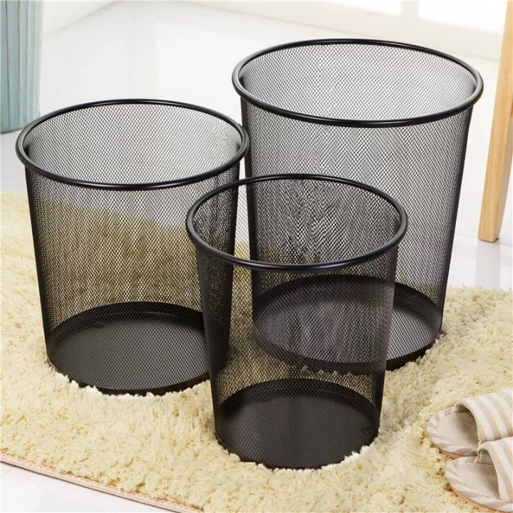 Iron Mesh Trash Can Household Garbage Basket Office Metal Kitchen ...