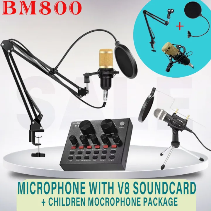 Original Bm-800 Sound card Microphone Stand Complete Full Best Set (V8 Soundcard BM800 ...