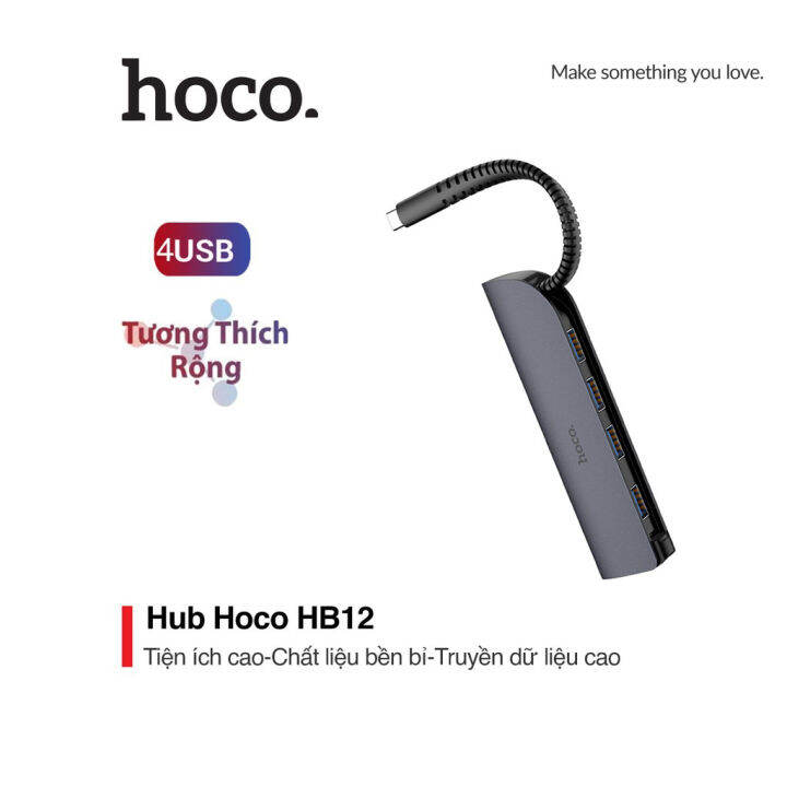 Hub chuyển đổi Hoco HB12 cáp Type-C sang 4 cổng USB 3.0 hợp kim nhôm cao cấp | Lazada.vn