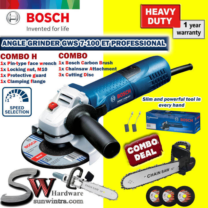 COMBO Bosch GWS7-100ET 4" Angle Grinder 720W (Speed Control) with ...