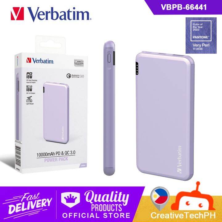 Verbatim PowerBank 10000mAh PD & QC 3.0 Power Pack Purple VBPB-66441 ...
