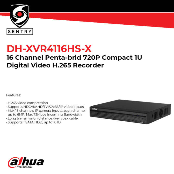 DAHUA DH-XVR4116HS-I(US) 16 Channel Penta-brid 720P Compact 1U Digital Video H.265 Recorder ...