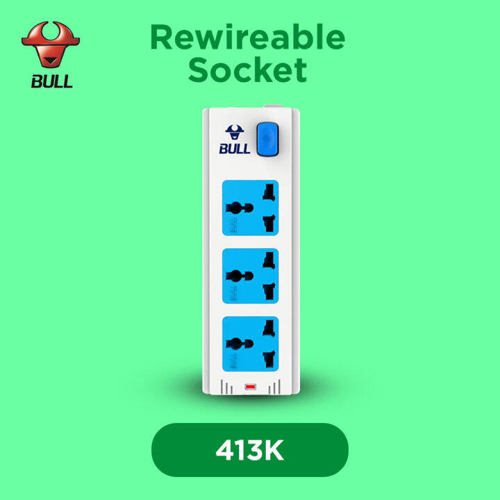 Bull Rewireable Extension Socket 413K 2500w 10A 3 Outlets | Lazada PH