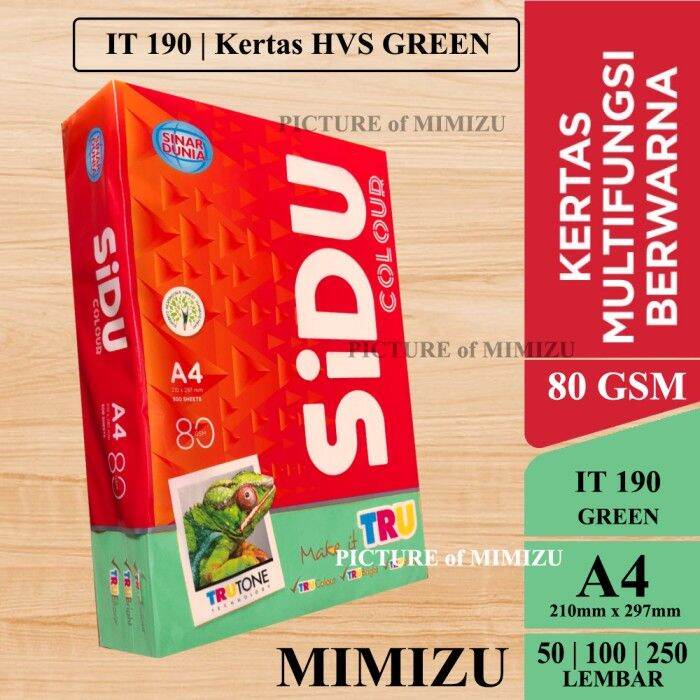 SIDU Kertas HVS Warna A4 80 Gsm IT 190 GREEN (Hijau Muda) | Lazada ...