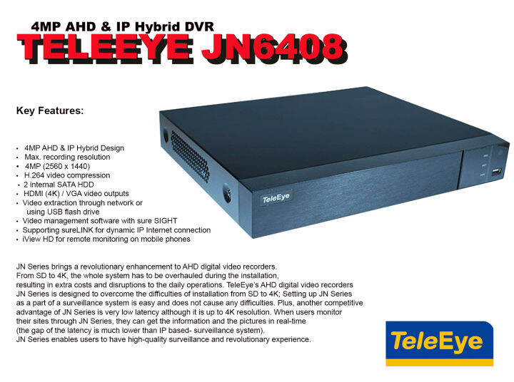 TELEEYE JN6408 ~ 4MP AHD & IP Hybrid DVR | Lazada PH