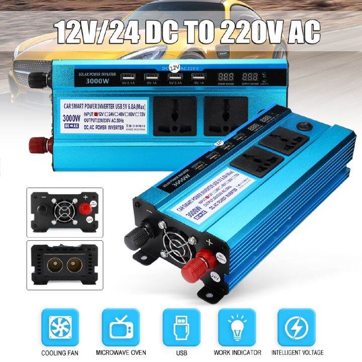 Blue 2000W Solar Power Inverter LED Display Sine Wave Converter Lot 12V ...