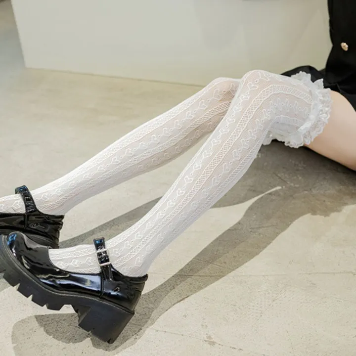 YTM Japanese Kawaii Jk Pattern Embroidery Lace Women Stockings Over ...