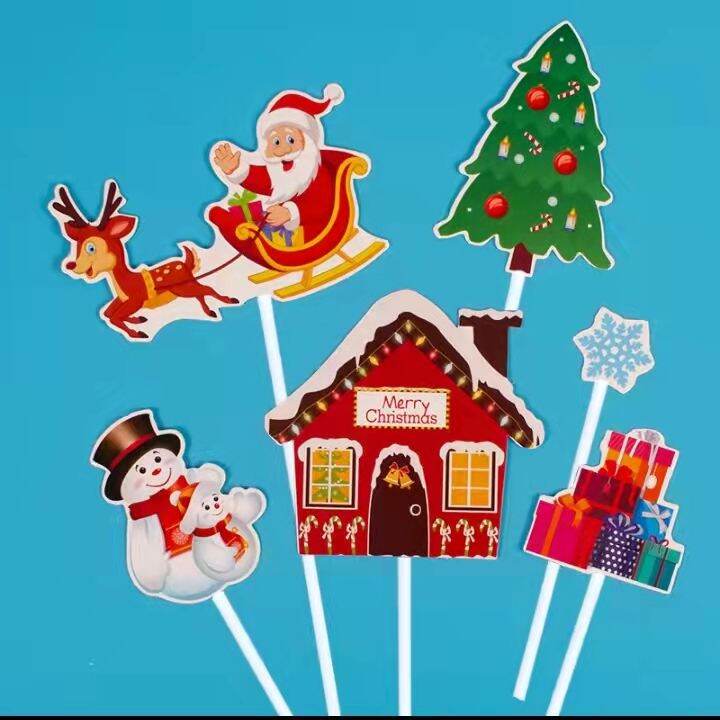 Ins Merry Christmas Theme Christmas Tree Paper Card Cake Topper Baking