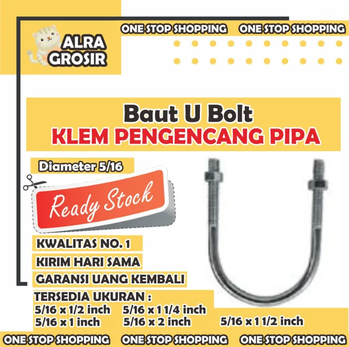baut U BOLT 5/16 lebar 1/2" - 3/4" - 1" - 1 1/4" - 1 1/2"- 2 inch ...