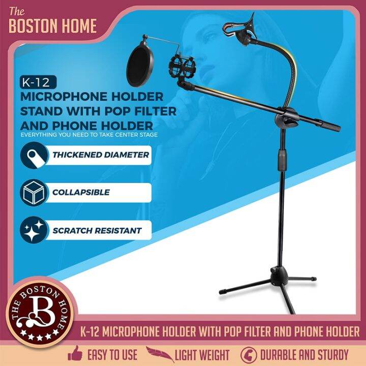 Boston home Metal Microphone Stand with Boom Arm 360° Rotating Phone ...