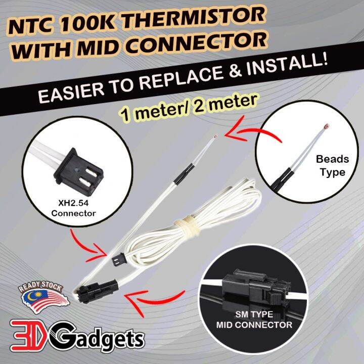 NTC 100K Beads Head Thermistor with SM Terminal Mid Connector (1M/ 2M ...