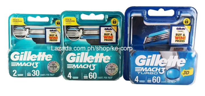 Gillete Mach 3 up to 30-60 shave per pack Authentic (4 Cartridges, 2 ...