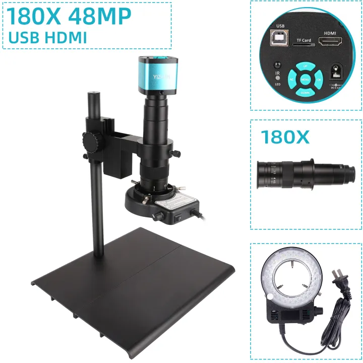 YIZHAN HDMI VGA Digital Microscope 180X C-Mount Simul Focal Industrial ...