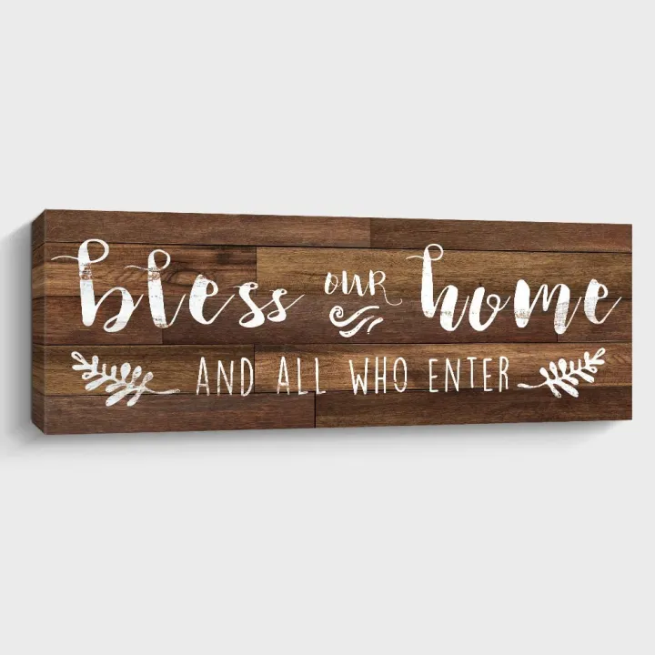 Bless Our Home Sign Motivational Canvas Wall Art, Rustic Farmhouse Wall ...