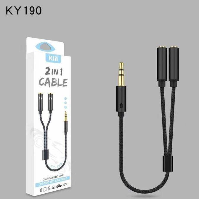 KABEL AUX 2 IN 1 AUDIO CABLE KIN KY-190 KONEKTOR SOLITER KABEL AUDIO ...