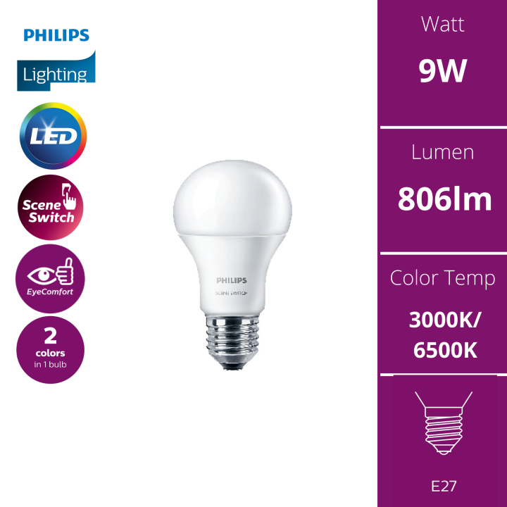 Philips SceneSwitch Colour Change LED Bulb 8W (3000K & 6500K) | Lazada Philips SceneSwitch Colour Change LED Bulb 8W (3000K & 6500K) | Lazada