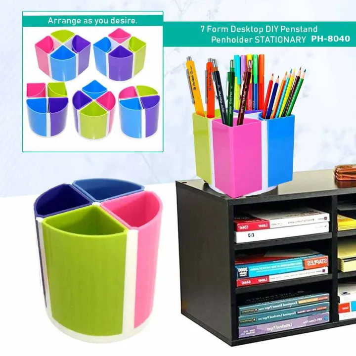 4 Compartment Detachable Convertible Penholder, DesK Organizer PH-8040 ...