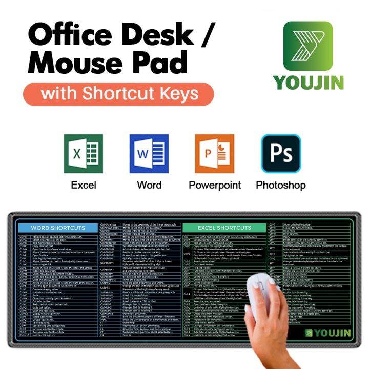 YOUJIN Large Office Mouse Pad 800MMx300MM for Desk Excel Shortcuts WORD ...