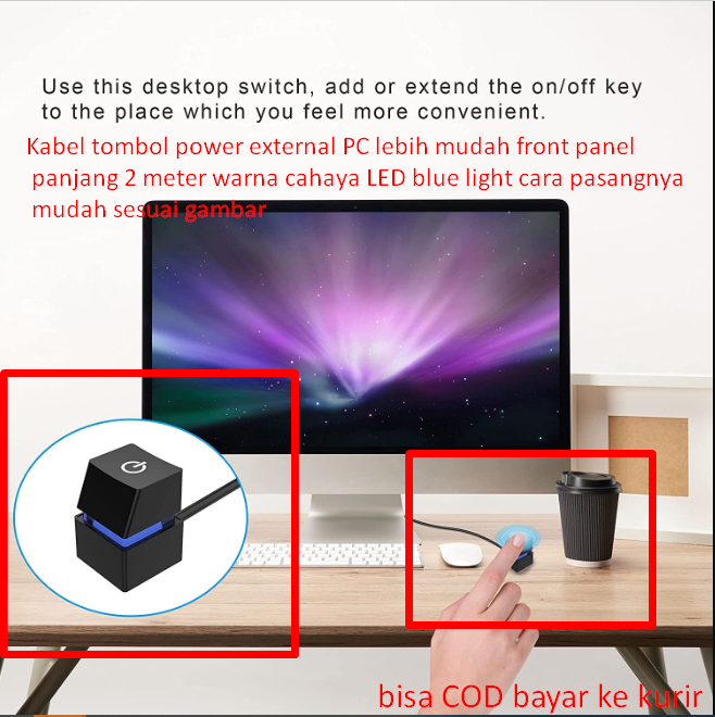 Kabel tombol power external PC lebih mudah front panel panjang 2 meter ...