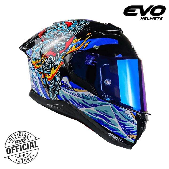 EVO XT-300 Oriental Dragon Dual Visor Full Face Helmet Motorcycle With ...
