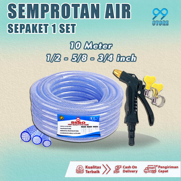SELANG AIR DAN SEMPROTAN AIR SERAT BENANG TRANSPARAN 1/2 5/8 3/4 INCH / SELANG AIR SEPAKET 5 ...