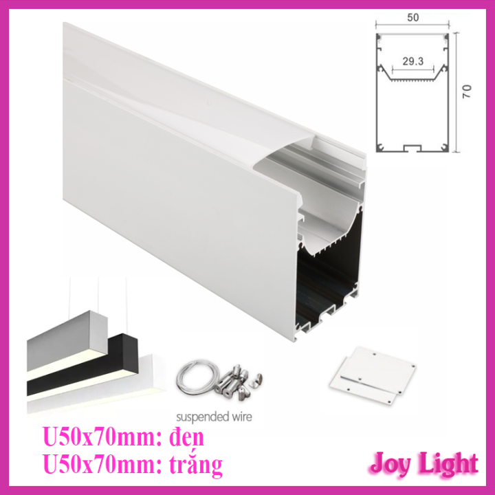 1m thanh nhôm đinh hình led U50-70, thả treo, lắp nổi phù hợp với thiết ...