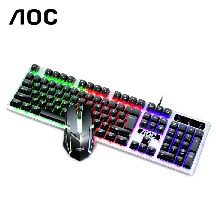 AOC KM100 Ergonomic Wired USB Keyboard & Mouse Combos Set Combo Water ...