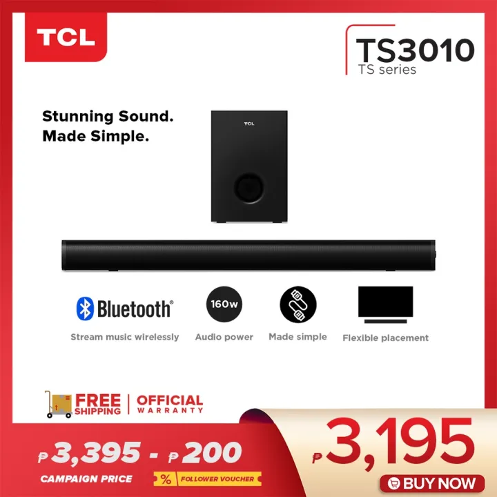 TCL Wireless 2.1ch Sound Bar Speaker System- TS3010 (2.1 channel ...