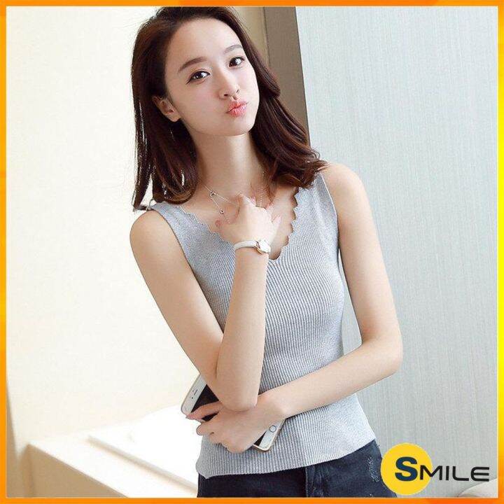 Smile Tank Top Wanita Rompi Rajut Tanpa Lengan Model V-Neck Import Gaya Korea 4035 | Lazada ...