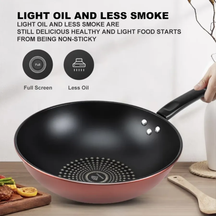 HomeMakers 32cm Diamond Wok Iron Pan Maifan Stone Non-Stick Frying Pan ...