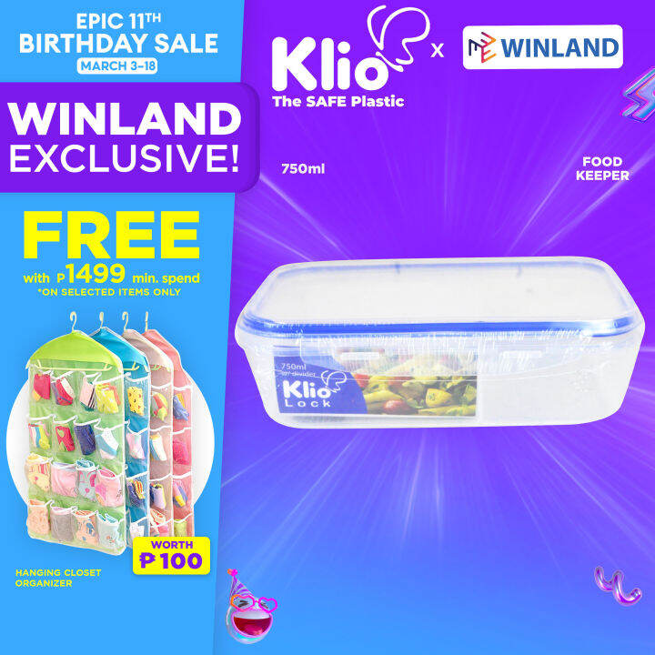 KLIO by Winland 750ml Rectangular Food Keeper Lock Series W/ Divider ...