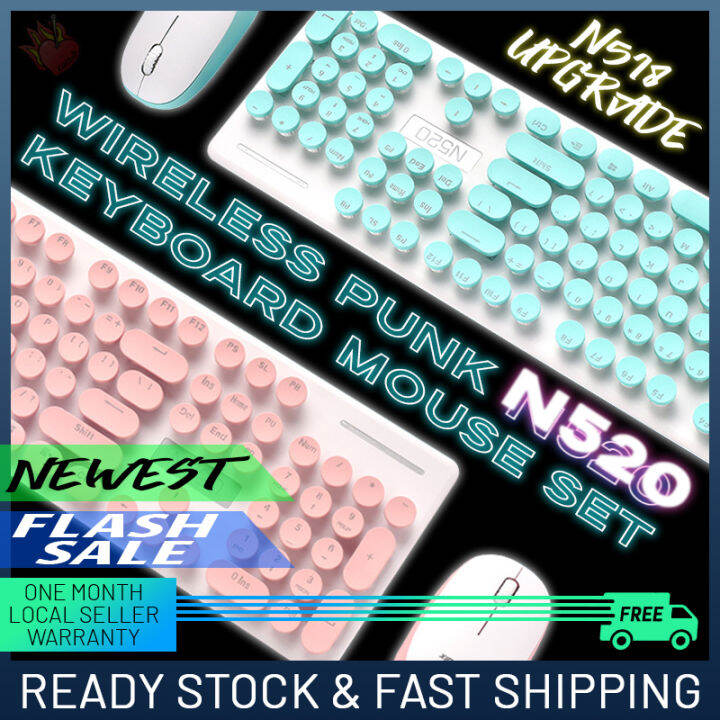 [SG Ready Stock] N520 Cordless Keyboard Mouse Set Wireless Punk Vintage ...