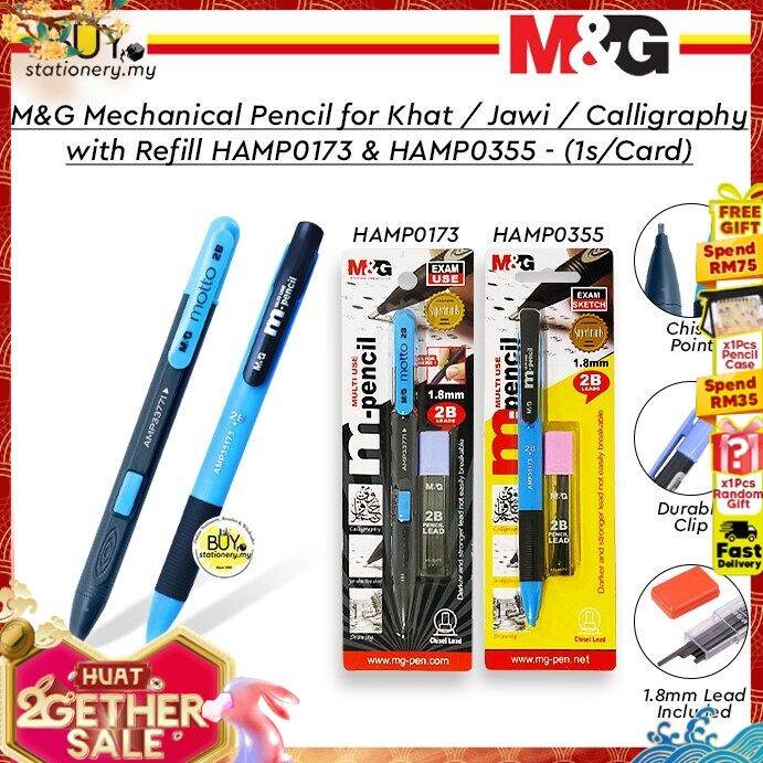 M&G 1.8mm Mechanical Pencil Khat Pensel Jawi Calligraphy Pen + 2B Lead ...