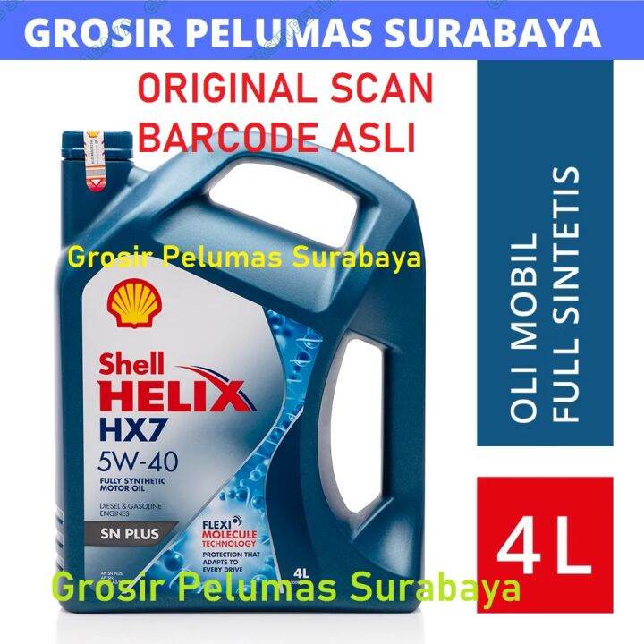 Oli mesin bensin diesel Original Barcode scan Shell Helix HX7 Plus 5w/40 5W-40 SN Plus galon 4 ...