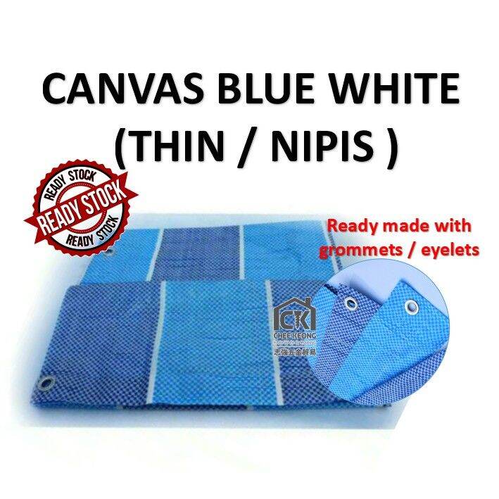 PE Waterproof Tarpaulin Canvas Blue White Thin 1 Layer Kanvas Biru ...