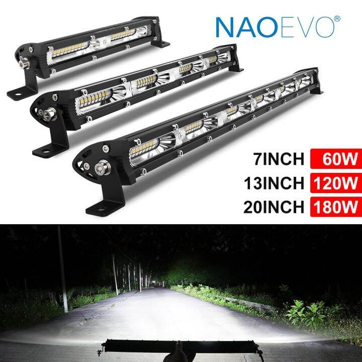NAOEVO 7" 13" 20" inch Ultra Slim Barra Led light bar 12V 24V Flood Led ...