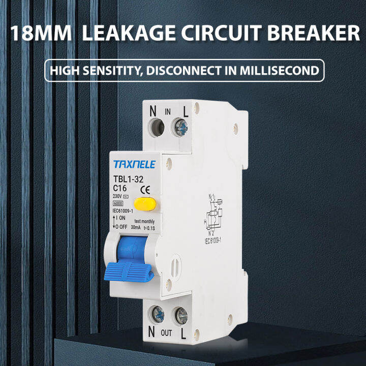 18MM Mini 230V 50/60Hz RCBO 1P+N 6KA Residual Current Differential Automatic Circuit Breaker ...