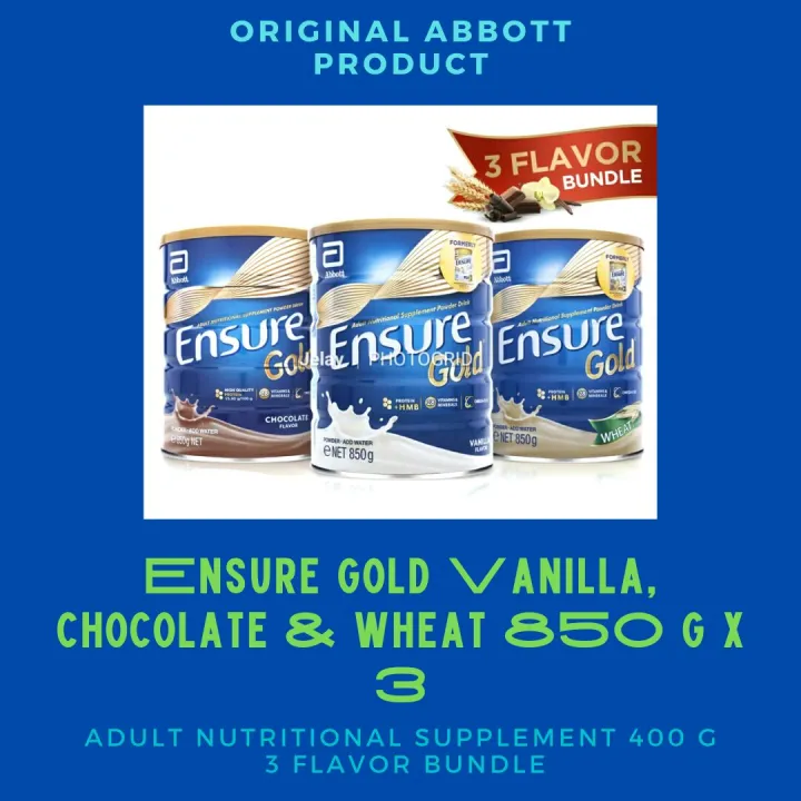 Ensure Gold HMB Vanilla, Chocolate & Wheat flavor 850 g x 3 ( 3 Flavor Bundle) adult nutritional ...