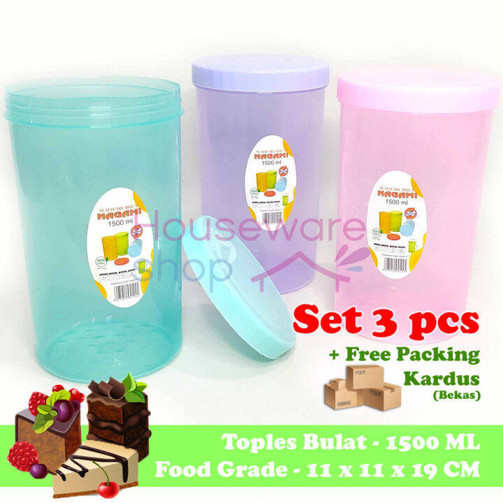 Set 3 Pcs Toples Plastik Putar Nagami L 1500 ml / Sealware Bulat Tutup Ulir | Lazada Indonesia