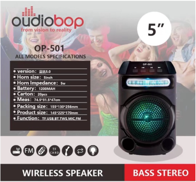 - OP 501 Bluetooth Speaker Outdoor Portable LED Light 4 inches Speaker Heavy High Quality Audio ...