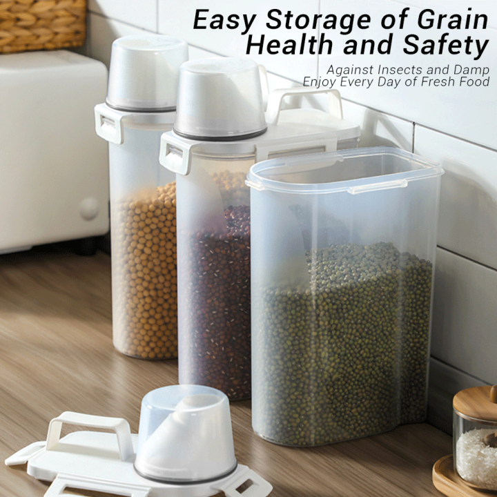 Plastic Food Container Home Sealed Rice Storage Box Cans Grains Kitchen ...