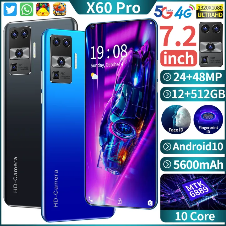 VEVO X60 Pro Smartphone 12GB RAM 512GB ROM Gaming Smartphone 7.2 Inches ...