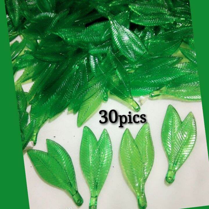 30 pics akrilik daun hijau-daun bercabang- daunnya double (A)-manik ...