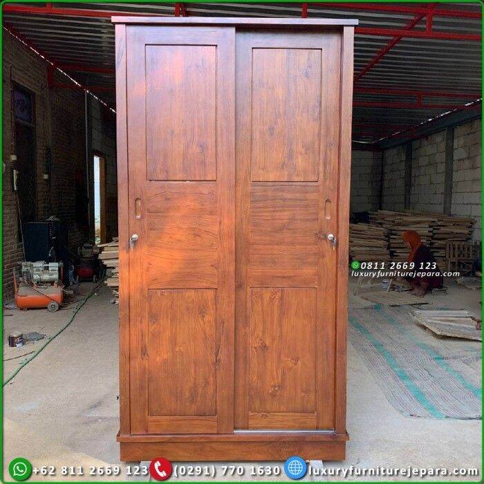 Lemari Baju 2 Pintu Sleding Almari Baju Minimalis Jati Lemari Pakaian ...