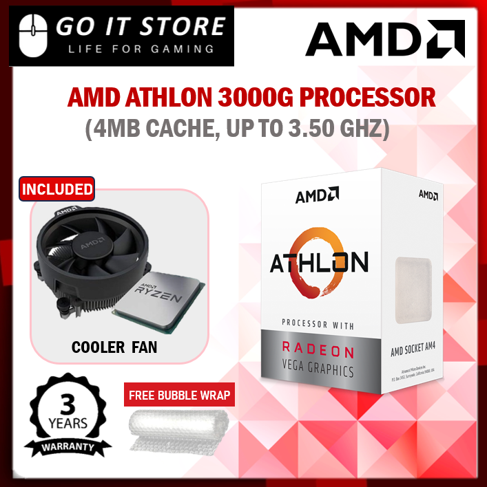 AMD Athlon 3000G (BULK PACK) AM4 Socket Desktop Processor (2 Cores, 4 ...