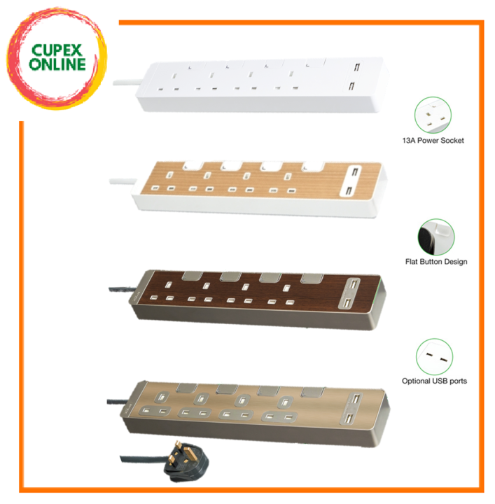Schneider Electric AvatarOn 4 Gang Trailing Socket 13A with USB 3 meter ...
