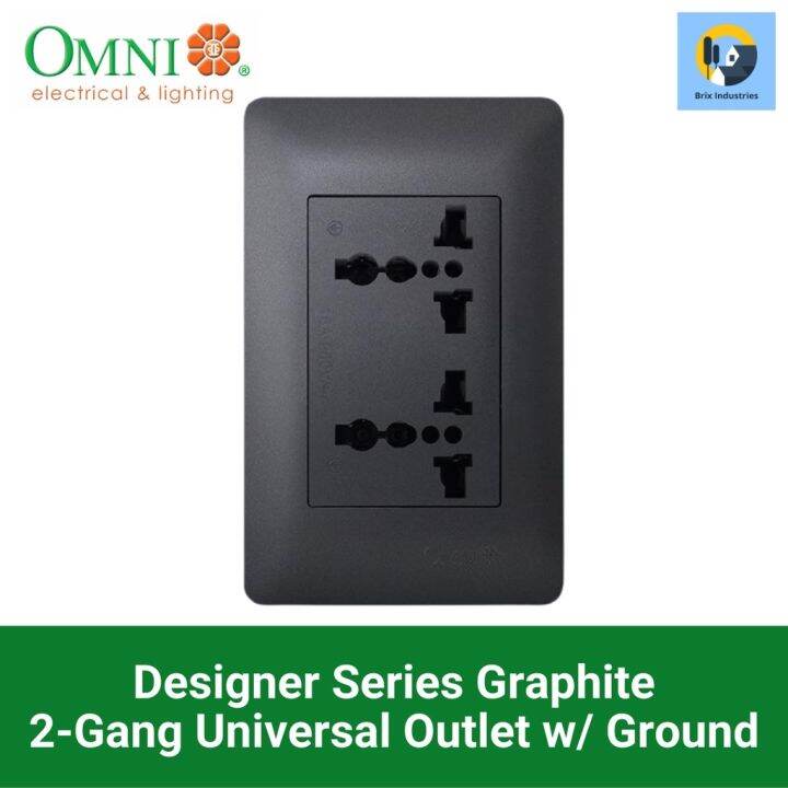 Omni Graphite Designer Series 2 Gang Universal Outlet with Ground Set ...